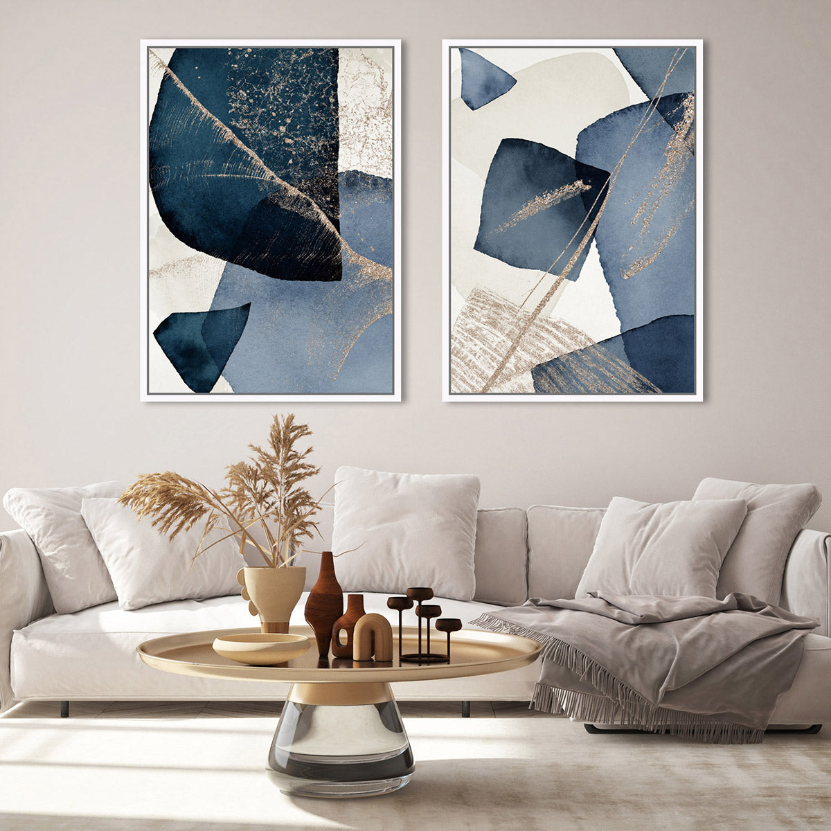Navy Glimmer, Abstract Art Duo – Zokis Canvas Art