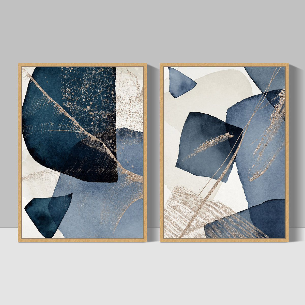 Navy Glimmer, Abstract Art Duo – Zokis Canvas Art
