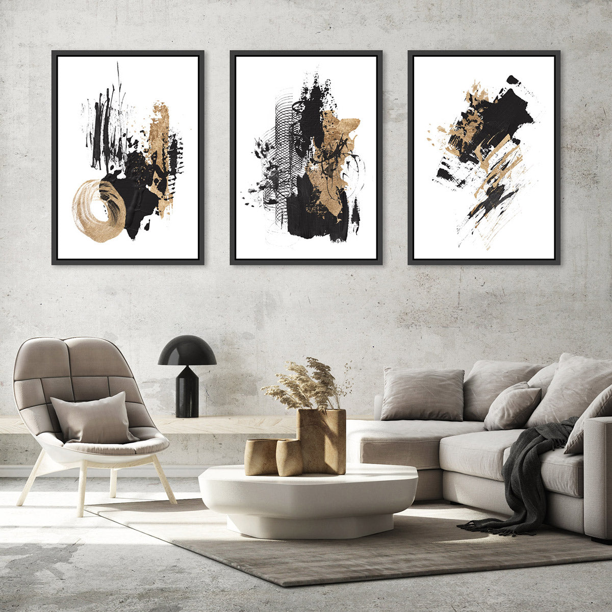 Timeless Noir, Abstract Art Trio – Zokis Canvas Art